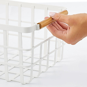 mDesign Metal Wire Food Organizer Storage Bin Basket with Bamboo Handles for Kitchen Cabinets/Pantry Organizing - Farmhouse Decor - Yami Collection - 8 Pack - Matte White/Natural