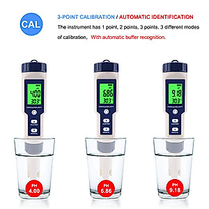 PH Meter EZ-9909 5 in 1 Function Digital PH Meter Water Quality Testing Meter PH Salinity TDS EC Tester with Backlight for Water