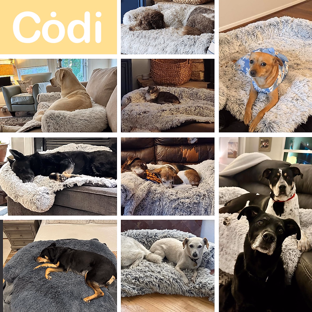 Codi Dog Bed for Couch - Calming Dogs Beds for Large Pets, Fluffy Plush Cats Mat, Anti Anxiety Pet Mats with Removable Washable Cover Protector for Sofa, Light Grey, 41x37x6 inches