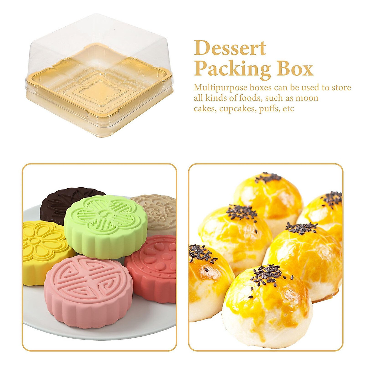 KALLORY 50pcs Boxes muffins Cupcake Container Moon Cake Containers Dessert Containers With Lids Cake Carrier Moon Cake Display Holder Cake Containers With Lids dome plastic biscuit
