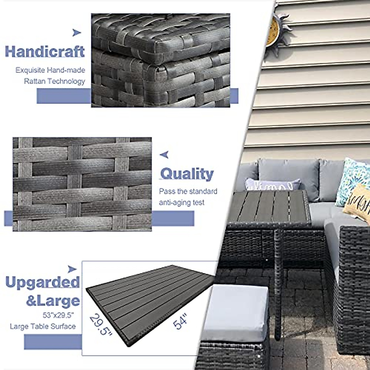 U-MAX 7 Pieces Outdoor Patio Furniture Set,Wicker Patio Furniture Set with Table and Chair, Outdoor Furniture Sets Clearance,Grey Rattan Outdoor Sectional with Grey Cushion