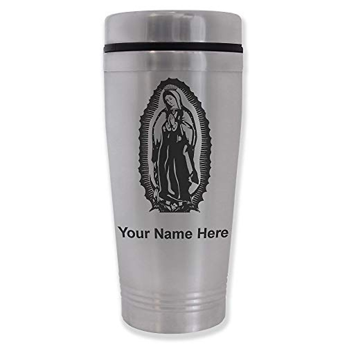 LaserGram 16oz Commuter Mug, Virgen de Guadalupe, Personalized Engraving Included