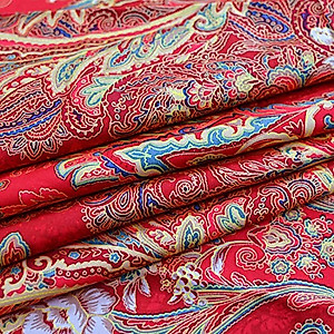 Softta Luxury European Floral Bedding Bohemian Queen 3 Pcs Damask Paisley Pattern Baroque Duvet Cover Sets 100% Egyptian Cotton 1000 Thread Count Burgundy red and Gold