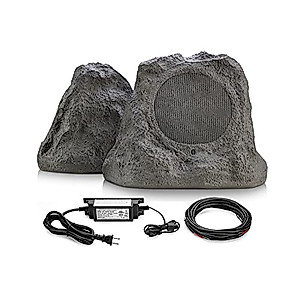 SOUND PRO SPS-2000-SL Dual Bluetooth Active Rock Speaker Pair for Outdoor, Patio, Garden, Pool Area, Gray Slate