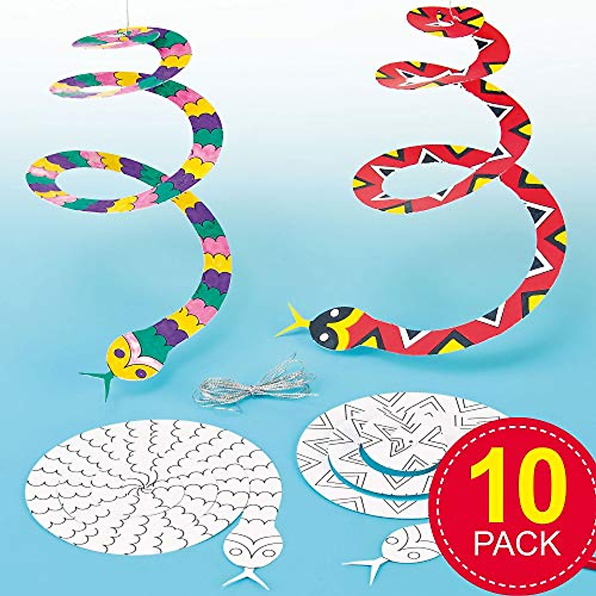Baker Ross ET287 Spiral Snake Mobiles - Pack of 10, Perfect for Children to Design and Decorate, Ideal for School, Craft Groups, Party Crafting, at Home, White