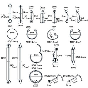 Aumeo 140PCS Stainless Steel Body Piercing Kit 14G 16G 20G Piercing Needles Belly Button Rings Tongue Tragus Cartilage Helix Daith Rook Earring Lip Eyebrow Nose Rings Body Jewelry Tool