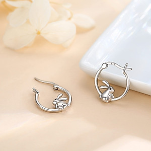 AOVEAO Bunny Earrings 925 Sterling Silver Rabbit Bunny Hoop Huggie Earrings Cute Bunny Earrings Jewelry for Women