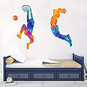 WOYINIS Watercolor Basketball Player Dunk Wall Stickers for Boys Teens Sports Player Silhouette Wall Decals Peel & Stick Removable Wall Decor Art Murals Kids Room Playroom Baby Nursery Classroom Wall Decoration