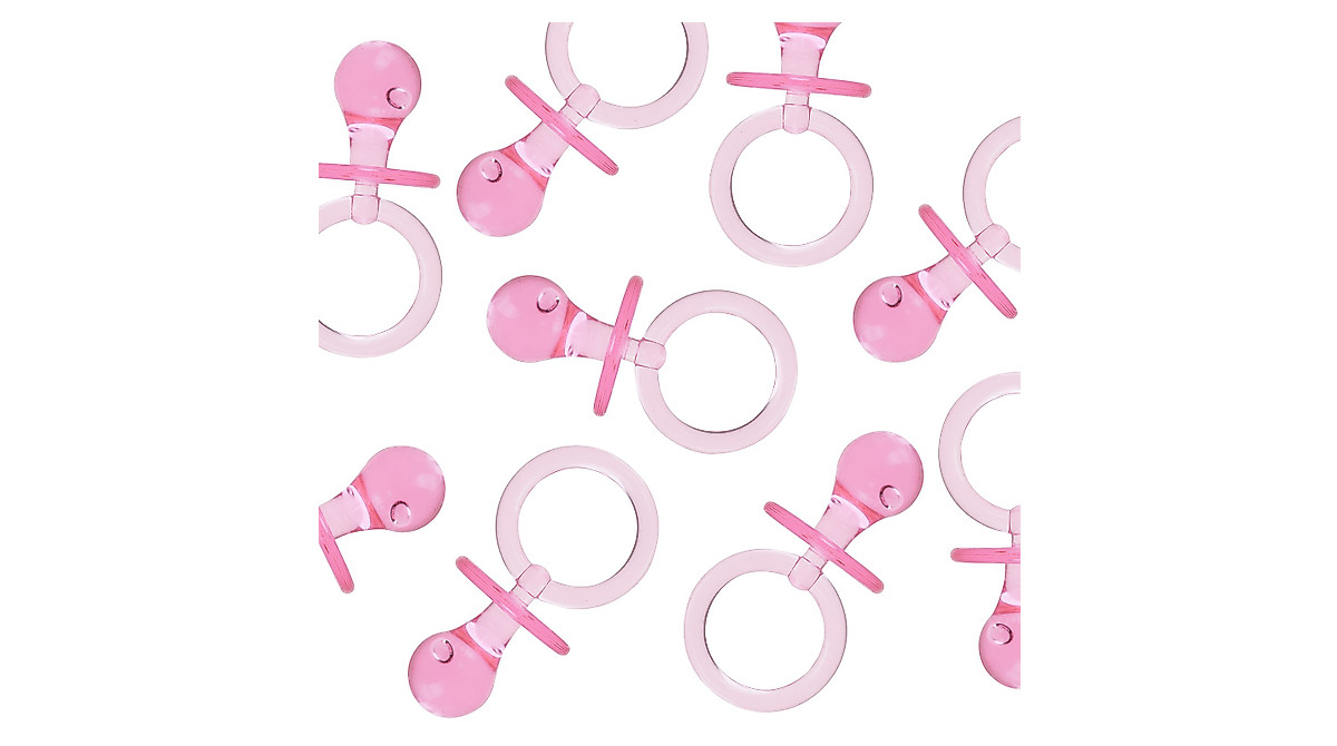 Baby Shower Pink Baby Pacifiers - 36 Acrylic Decorations & Party Favors