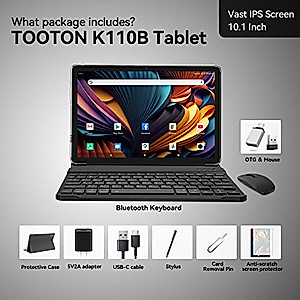 2023 Tablet 10.1 Inch 2 in 1 Android Tablet with keyboard Octa-Core Processor 128GB Storage 1TB Expandable, 13+8MP Dual Camera, Newest Tablets PC with Case Mouse Stylus Support 5G WiFi, IPS FHD Screen