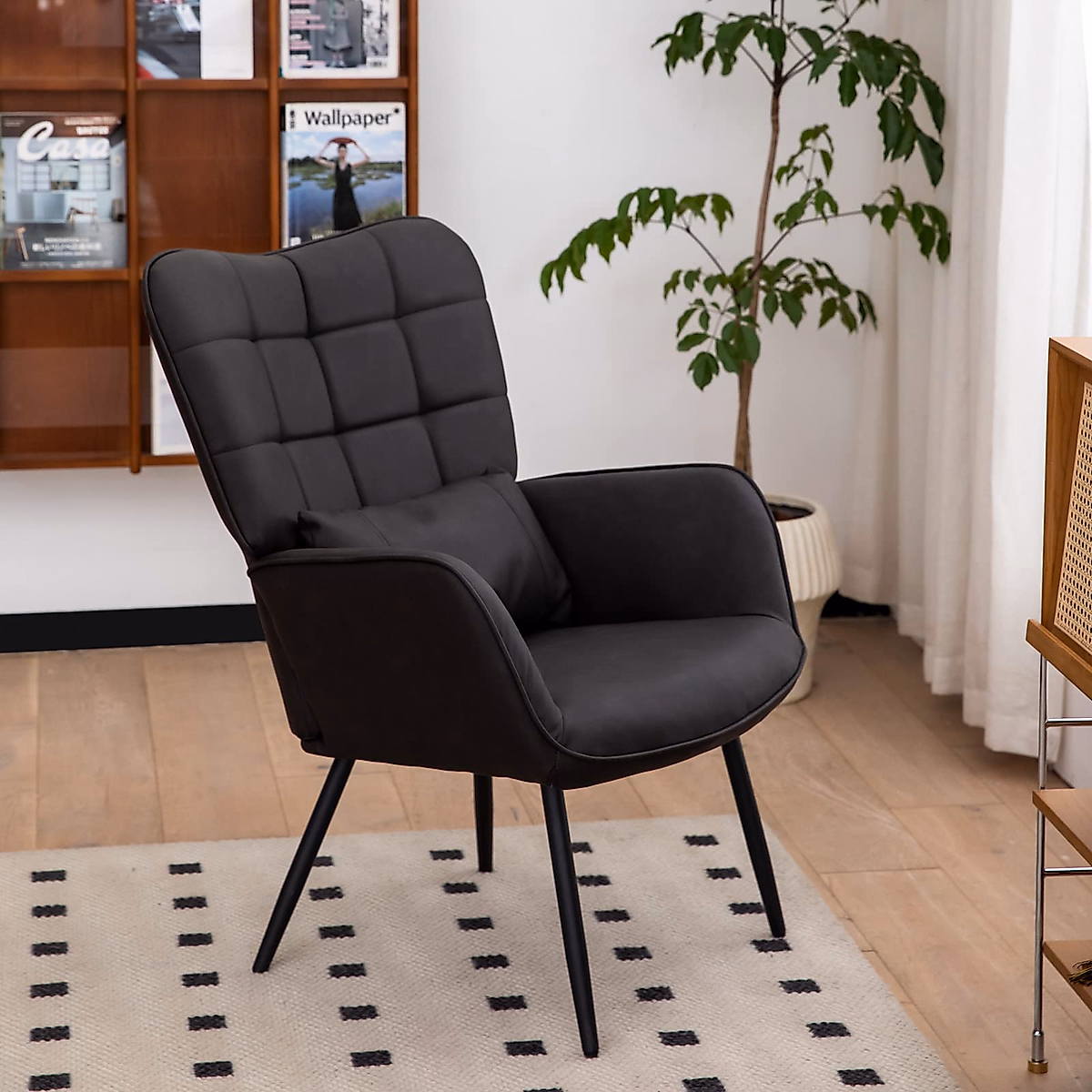 MFFM Leather Armchair, Modern Accent Chair High Back, Living Room Chairs with Metal Legs and Soft Padded, Sofa Chairs for Home Office,Bedroom,Dining Room
