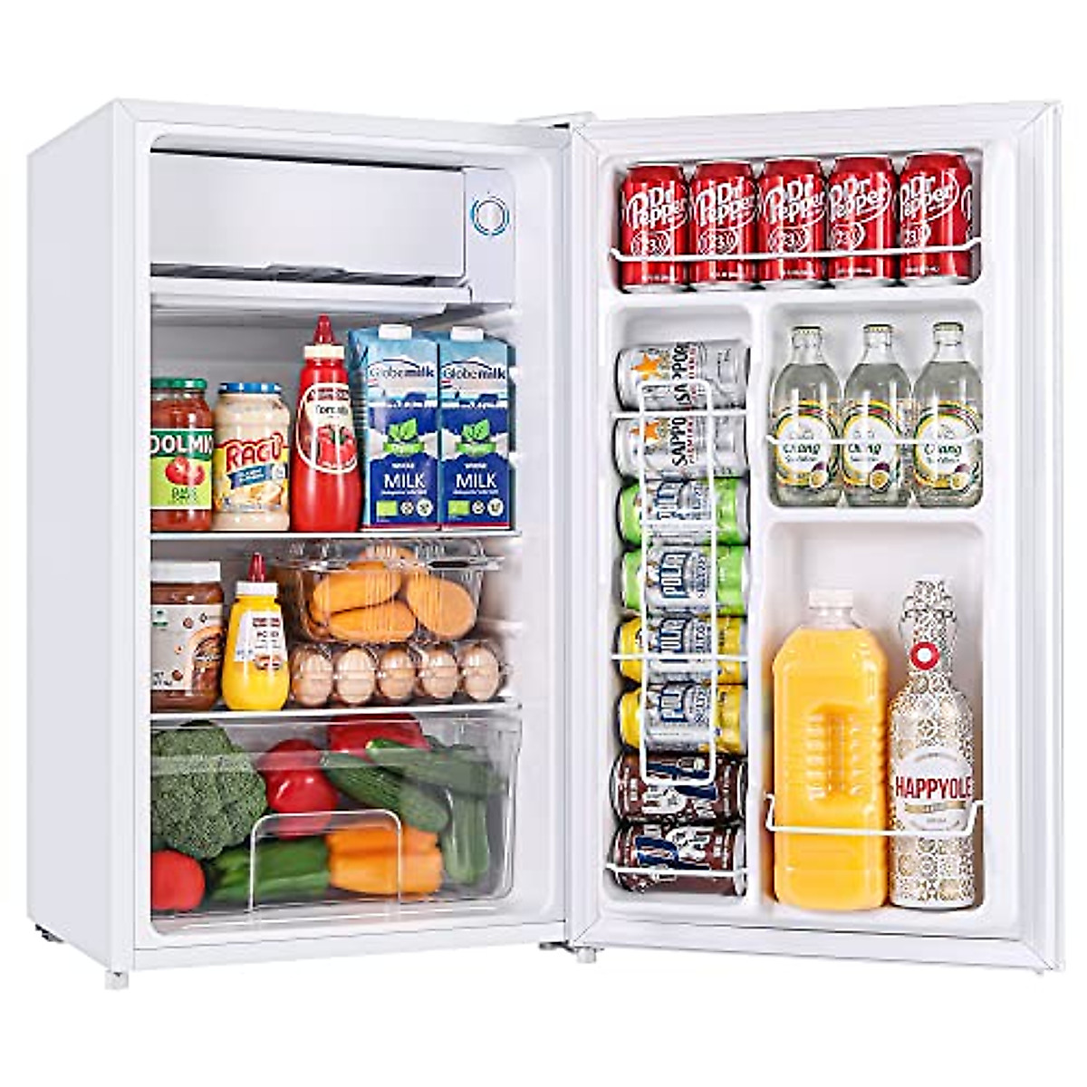 BANGSON Mini Fridge with Freezer, 3.2Cu.Ft, Reversible Door Mini Fridge, Adjustable Thermostat Control, Mini Fridge for Bedroom, Office, and Dorm, White