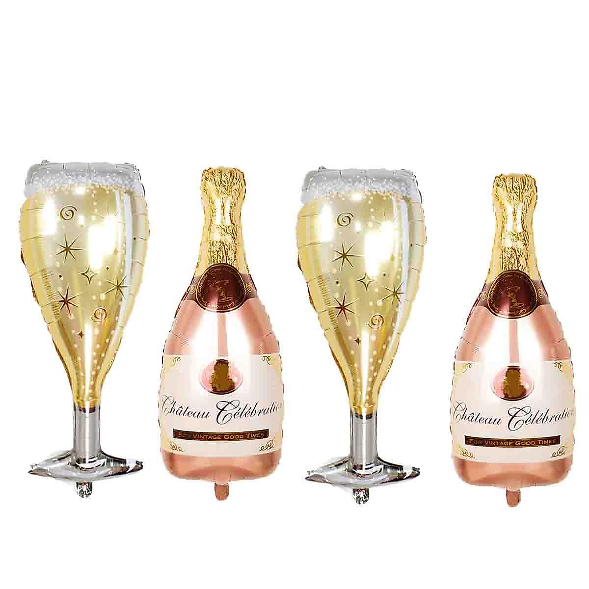 4 PCs Golden & Pink Champagne Goblet Wine Glasses and Bottles Mylar Foil Helium Balloons, 39 in Home Party/Graduation/Family Celebration/Birthday/Camping/indoor/outdoor pop Decoration (JOOZZE)