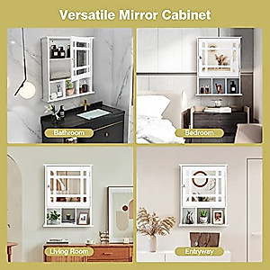 GOFLAME Bathroom Medicine Cabinet with Mirror, Wall Mounted Hanging Storage Organizer with Adjustable Shelf, Mirrored Storage Cabinet for Indoor Bathroom (White)