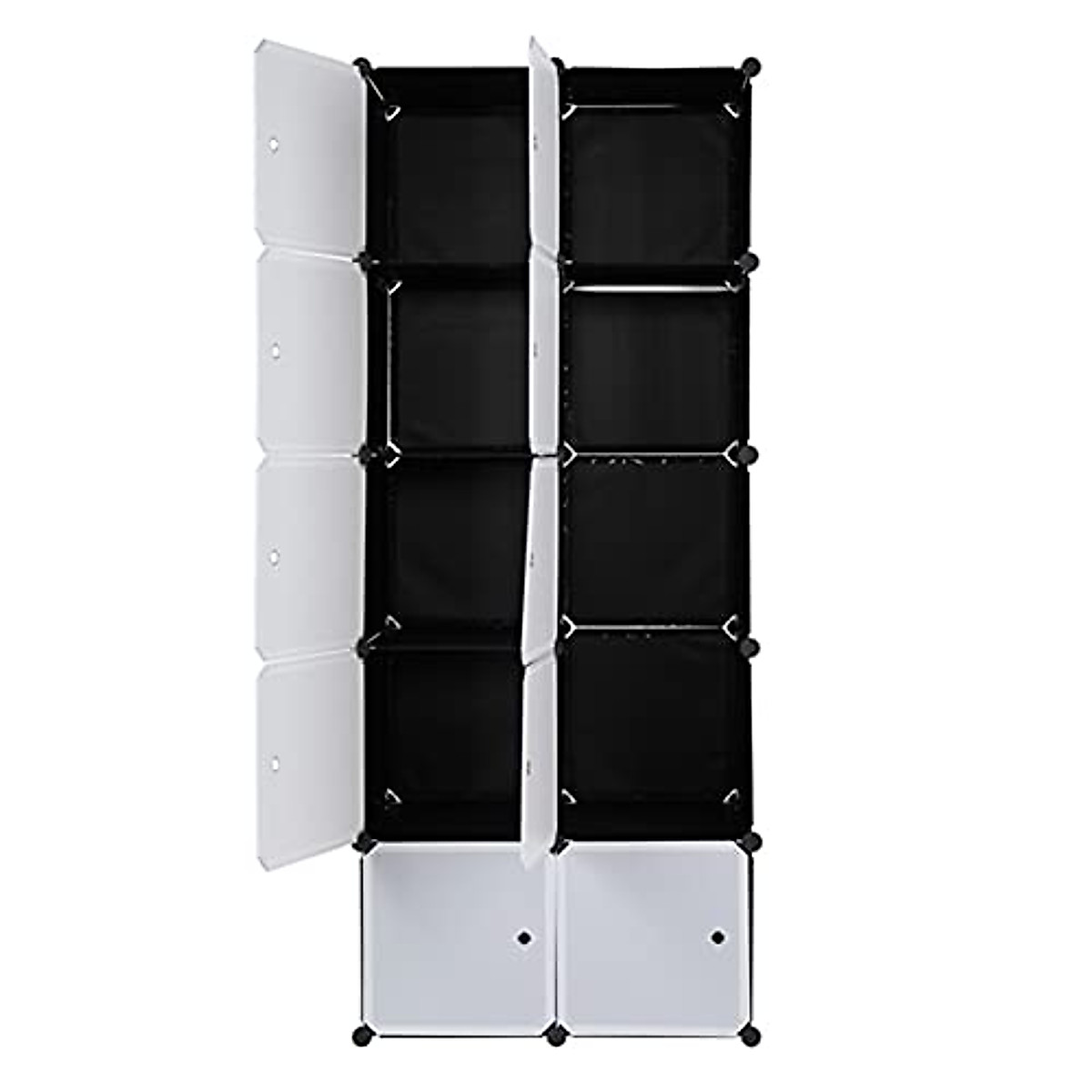 CuisinSmart 5 Layer 30 Grid Cube Storage with 6 Hangers DIY Assemble Wardrobe for Household Living Room Black and White