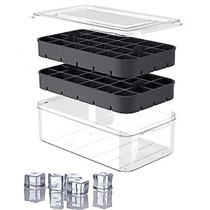 Ice Cube Tray with Lid and Bin, ROTTAY Ice Trays for Freezer, Easy-release 48 Small Nugget Silicone Ice maker with Ice Bucket, Ice Cube Storage Container Set for Chilled Drink, Cocktail and Smoothie