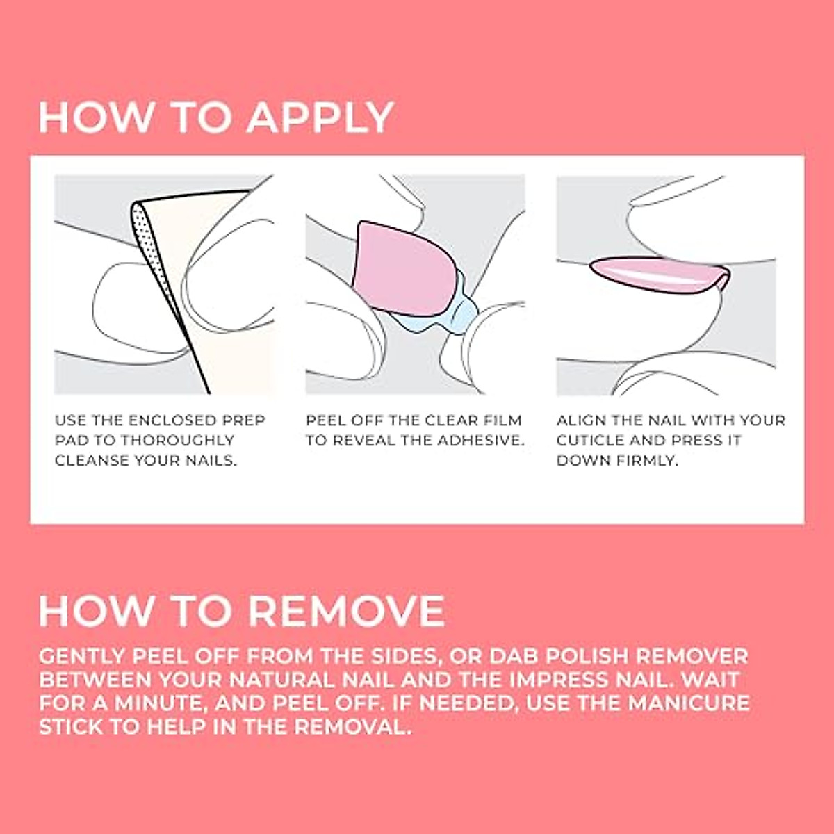 KISS imPRESS No Glue Mani Press On Nails, Color, 'Peanut Pink', Pink, Short Size, Squoval Shape, Includes 30 Nails, Prep Pad, Instructions Sheet, 1 Manicure Stick, 1 Mini File