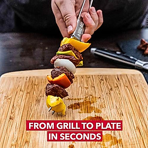 BBQ-AID Premium Barbecue Metal Skewers for Kabobs with Quick Release - Double Pronged, Stainless Steel Metal Skewers for Grilling - Kebab Skewers, Shish Kabob Skewers, Kabob Sticks, Veggies & More