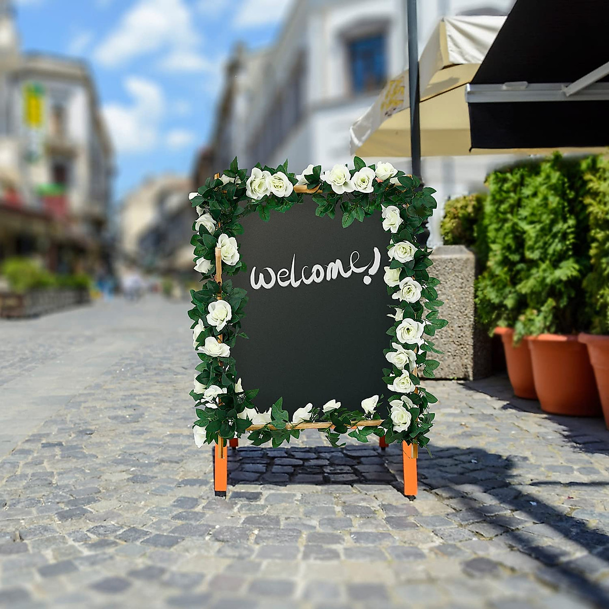 Flower Vines Rose Garland Silk Flowers White Flower Garland Faux Flowers Decor Indoor Fake Vines With Fake Flowers Artificial Flowers Outdoor Home Wedding Party Garden Wall Decoration(4 Pack /30.4 Ft)