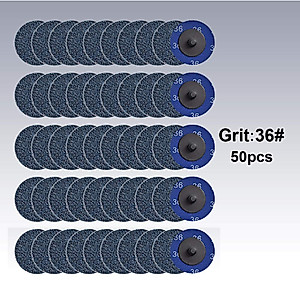 Tshya Quick Change Grinding Disc, 50 Pcs 2 inch Sanding Discs, Zirconia Coated Roll Lock Disc for Surface Prep (36 Grit)