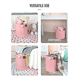 Baffect Large Cotton Rope Basket,Baby Nursery Storage Basket Fabric Storage Basket Organiser Woven Baskets Laundry Basket for Nursery Kids Baby Toy Storage Basket (Pink)