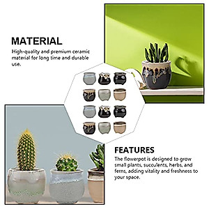 Happyyami 12pcs Ceramic Thumb Basin Mini Flower Planter Ceramic Floral Vase Flower Pot Table Decoration Green Decor Clay pots Window Ceramic Flower Pot Succulents Ceramics Pearlescent