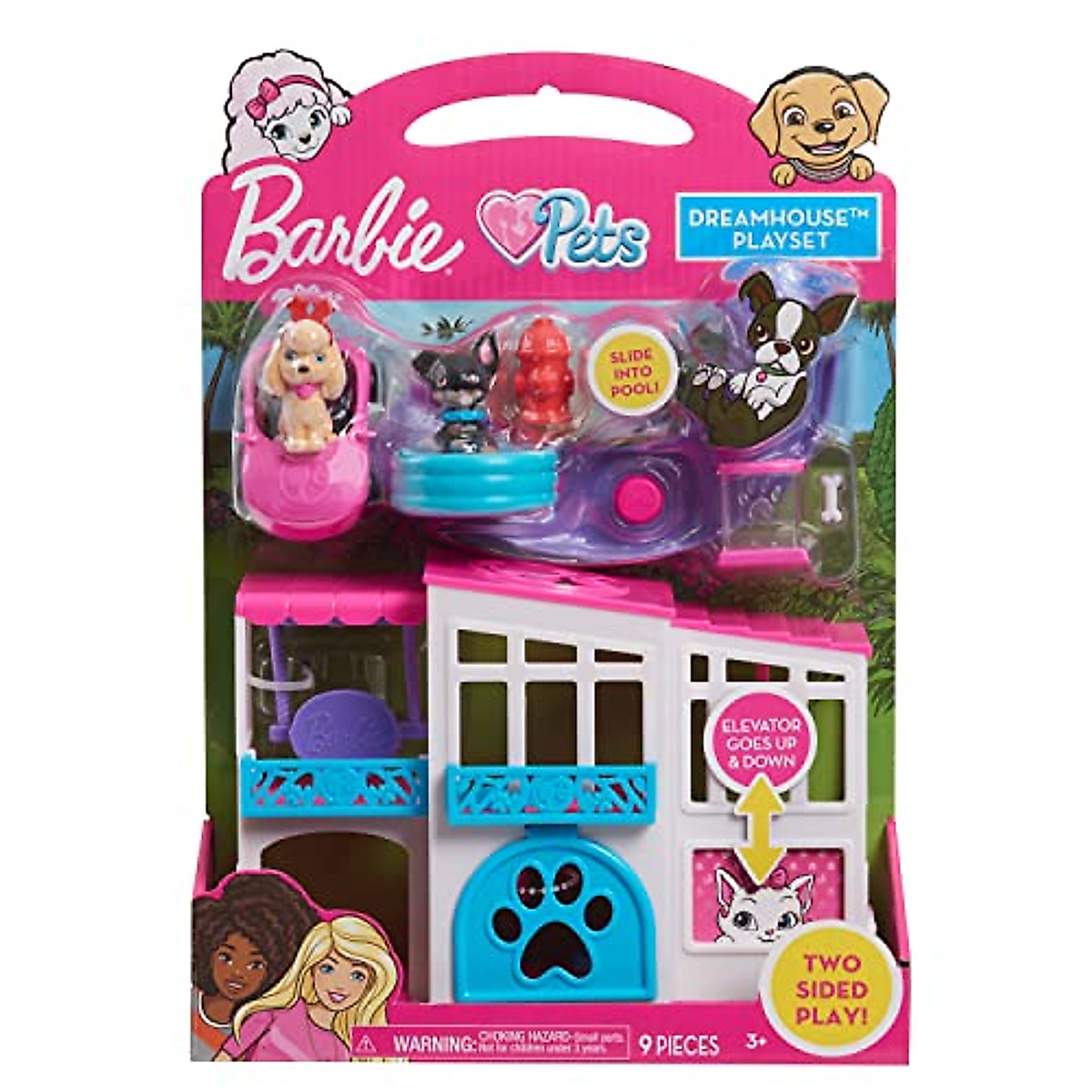 Barbie Pet Dreamhouse 2-Sided Playset, 10-pieces Include Pets and Accessories, Kids Toys for Ages 3 Up by Just Play