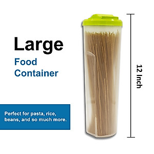 Bella Pasta Container Food Storage Spaghetti, Noodle Cereal Keeper Plastic Tall Jar with Lid (Green)