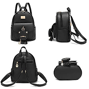 I IHAYNER Mini Backpack for Women Small Backpack Purse for Girls Leather Bookbag Ladies Satchel Bag with Detachable Kitty Coin Purse and Charm Tassel Purple