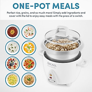 Aroma Housewares Select Stainless Rice Cooker & Warmer with Uncoated Inner Pot, 6-Cup(cooked) / 1.4Qt, ARC-753SG, White