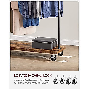 VASAGLE Clothes Rack, Heavy Duty Clothing Rack, Industrial Pipe Style Rolling Garment Rack with Shelf, for Bedroom, Laundry Room, Retail Store, Rustic Brown and Black UHSR65BX