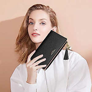 FFpaw Wallet Women RFID Blocking Small Womens Wallet Leather Slim Phone Clutch Long Coin Purse Travel Zipper Pocket Credit Card Holder for Women Ladies