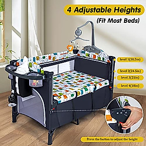 Baby 5-in-1 Pack and Play with Bassinet, Bassinet Bedside Sleeper 5 Functions, Baby Crib with Mattress, Diaper Changer, Playard and Music Box, Bedside Crib for Newborn to Toddles