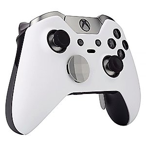 eXtremeRate Soft Touch White Replacement Faceplate Front Housing Shell with Thumbstick Accent Rings for Xbox One Elite Remote Controller Model 1698 - Controller NOT Included