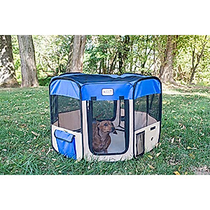 Armarkat Model PP001B-M Portable Pet Playpen in Blue and Beige Combo, Medium