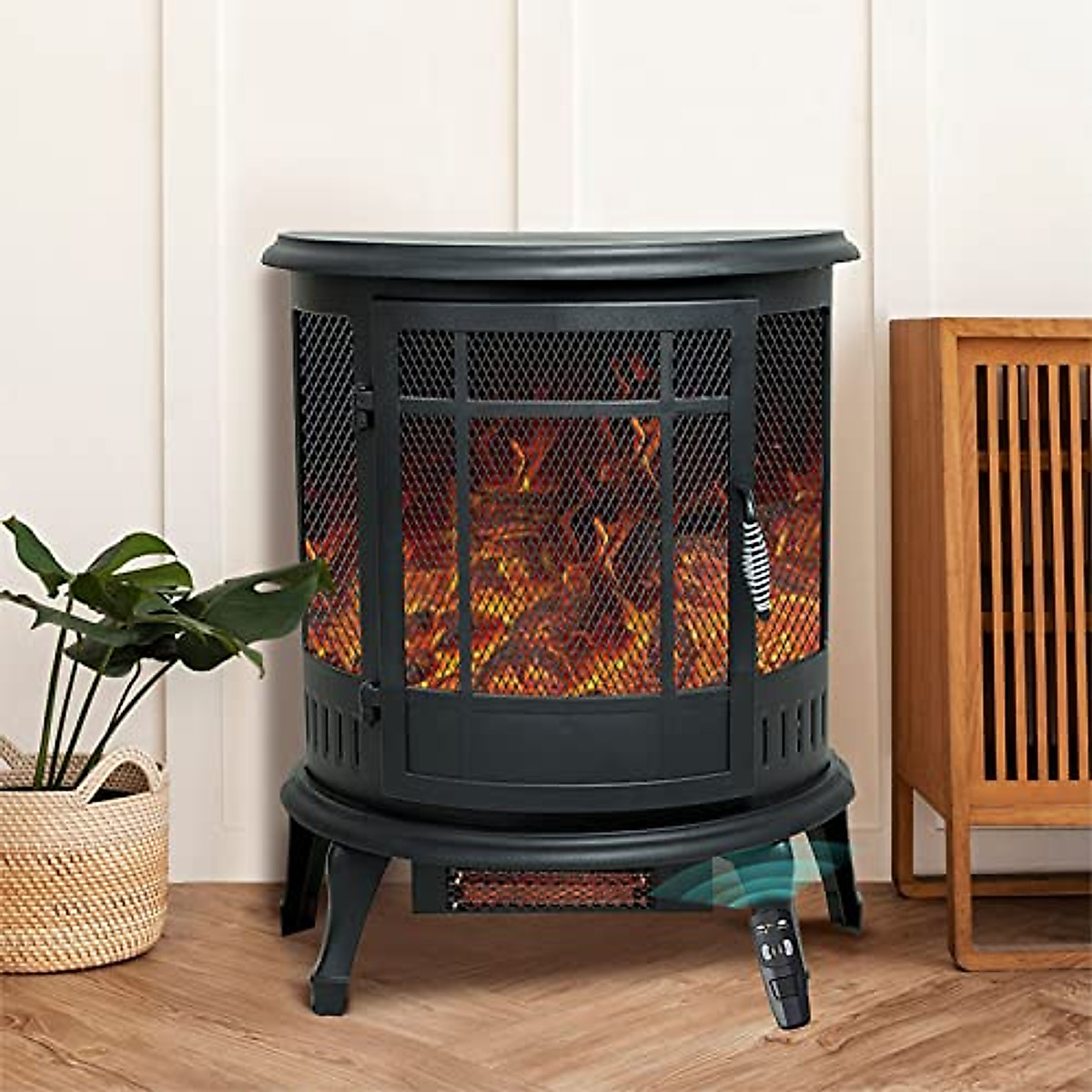 C-Hopetree 25 inch tall Portable Electric Wood Stove Fireplace with Flame Effect, Freestanding Indoor Space Heater with Remote