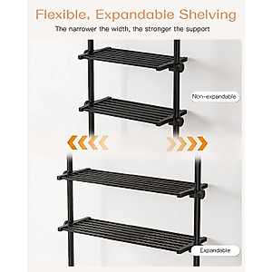 ALLZONE 5-Tier Metal Storage Shelves Organizer, Adjustable Width and Height, Shelving Units and Storage with Tension Mount, Versatile for Kitchen Shelves, Closet Shelves, Laundry Room Shelves, Black