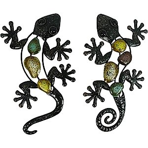 LIFFY Metal Gecko Wall Decor Lizard Garden Art Hanging Outdoor Decorations for Patio or Fence, Set of 2
