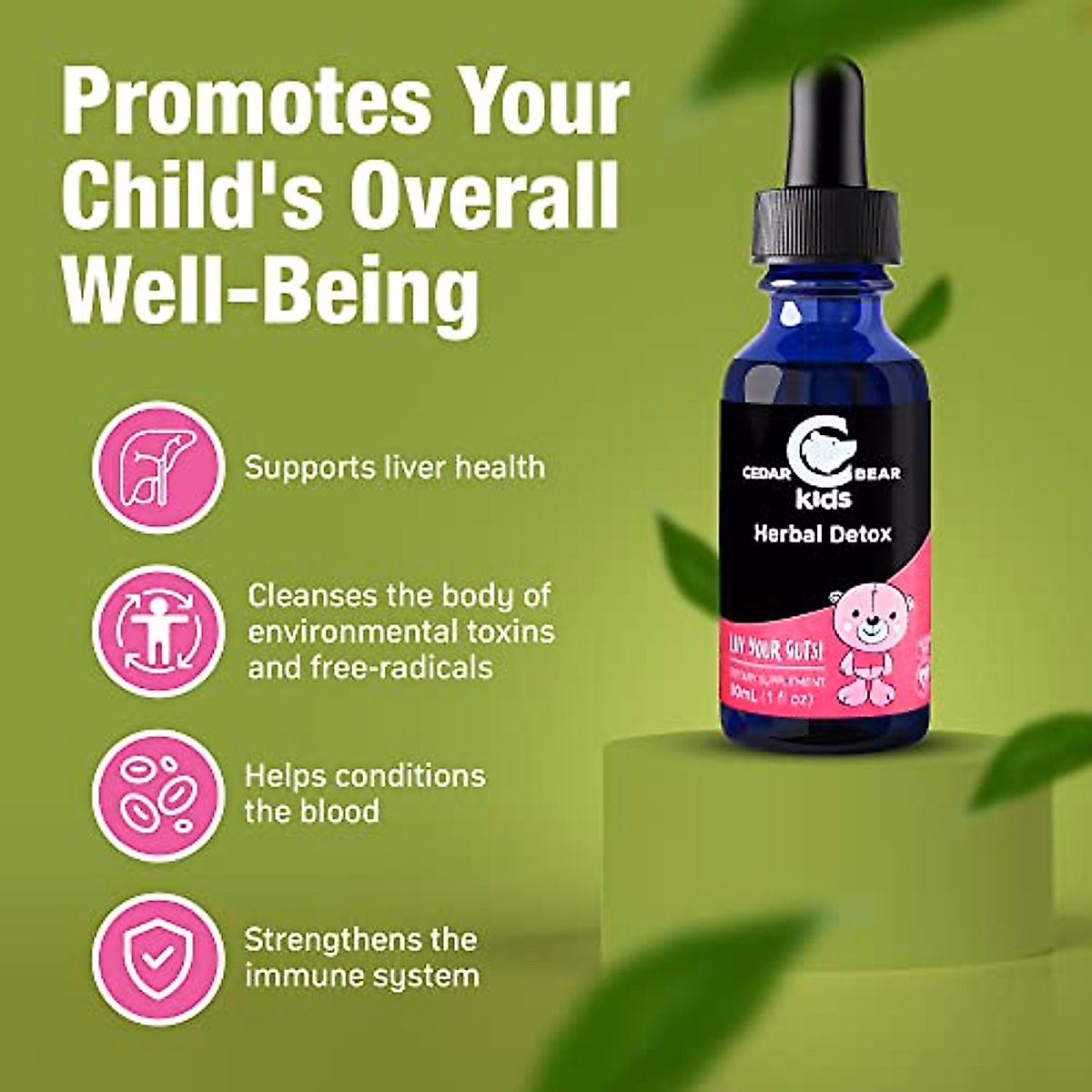 Cedar Bear - Herbal Detox for Kids - Luv Your Guts! a Liquid Herbal Supplement 1 fl oz / 30 ml