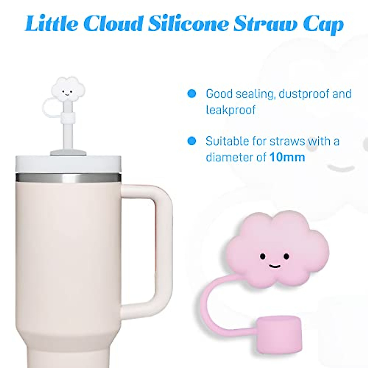 6 Pack Compatible with Stanley 30&40 Oz Tumbler, 10mm Cloud Shape Straw Covers Cap, Cute Silicone Cloud Straw Covers, Straw Protectors, Soft Silicone Cloud Shape Straw Lid for 10mm Straws