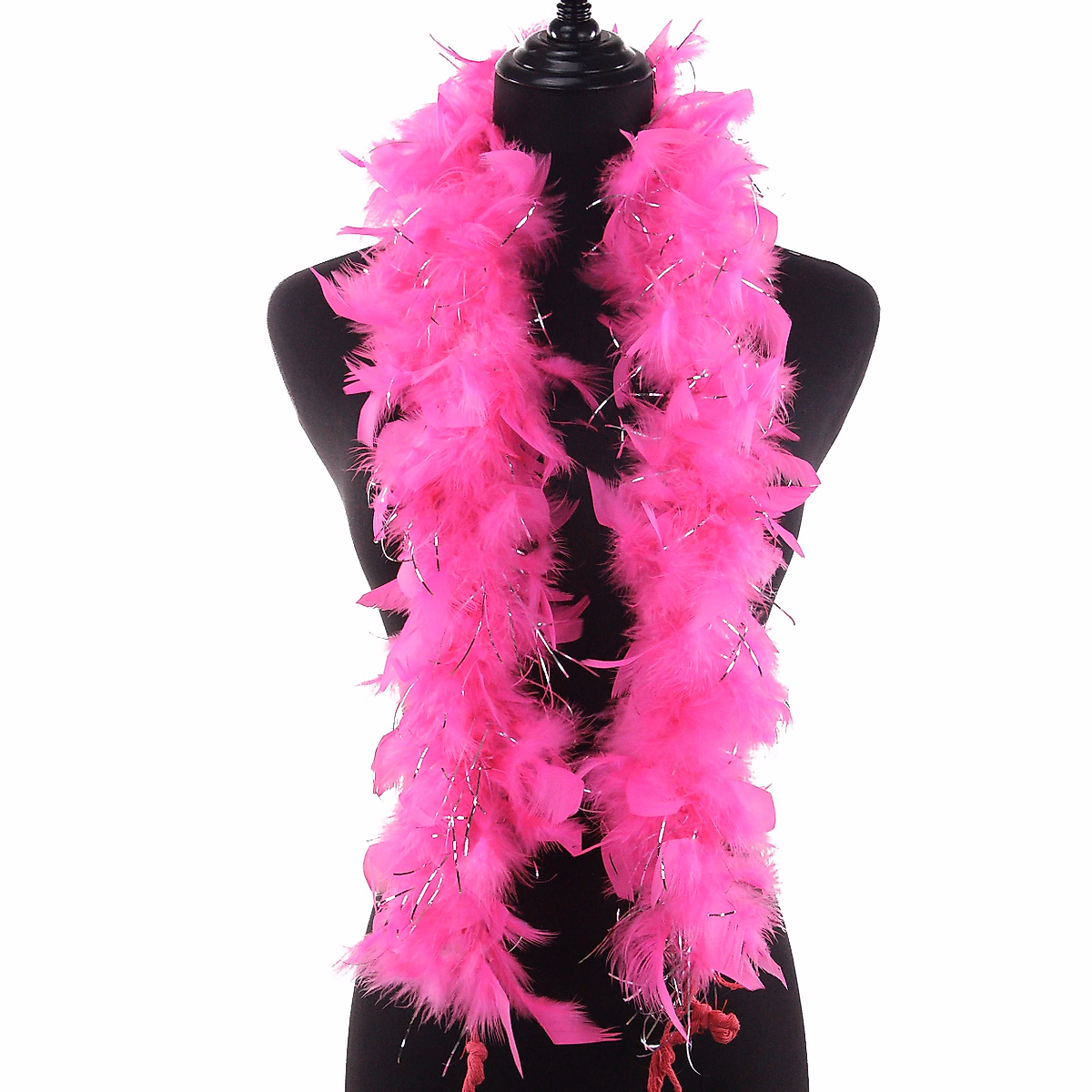 25 Gram, 4 Feet Long Chandelle Feather Boa, Great for Party, Wedding, Halloween Costume, Christmas Tree, Decoration (Candy Pink w/silver lurex)