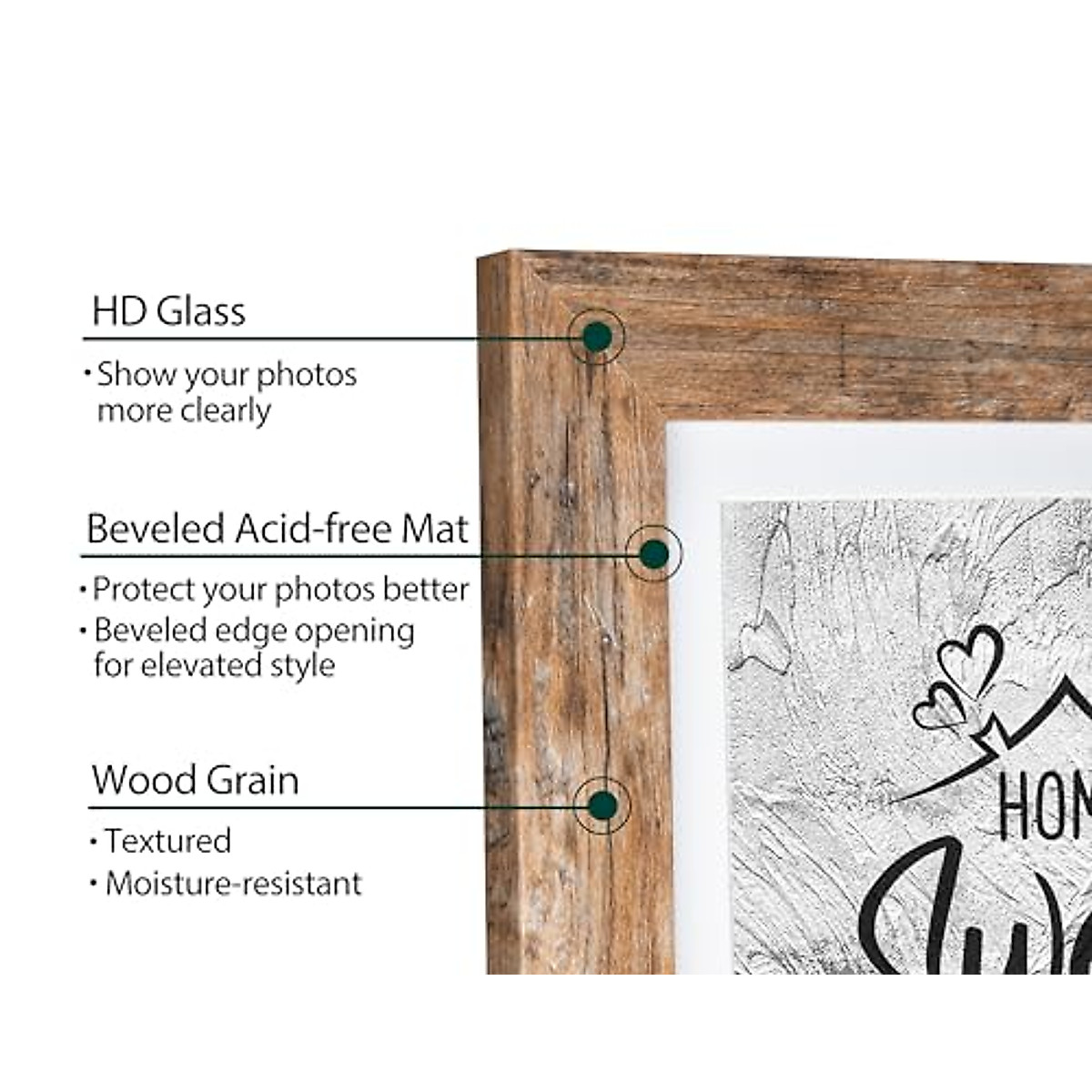 Califortree Rustic Brown 11x14 Picture Frame - Display Photos 8x10 with Mat or 11x14 Without Mat - Real Glass Inside - Set of 2