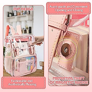 Chic Large Clear Backpack with Reinforced Straps Heavy-Duty, Stadium Approved, See-Through Pink Black Design Perfect for Girls, School Concerts Sports Events