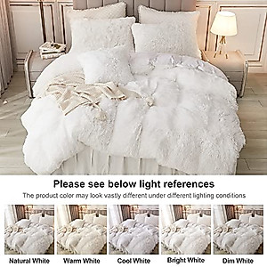 annadaif Plush Shaggy Duvet Cover, White Fluffy Comforter Cover Queen Size, Fuzzy Faux Fur Bedding Set with Zipper Closure, Luxury Ultra Soft 3 Pieces (1 Duvet Cover, 2 Pillowcases)