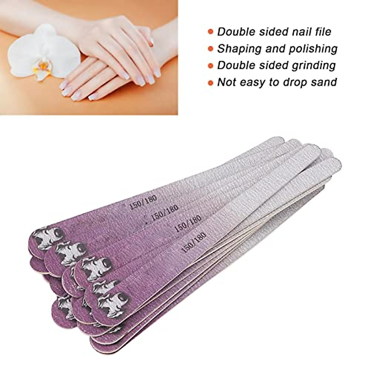 20pcs 150/180 Grit Nail Files, Professional Double Sided Emery Boards Nail Buffering File Manicure Tool for Home Salon (Purple)