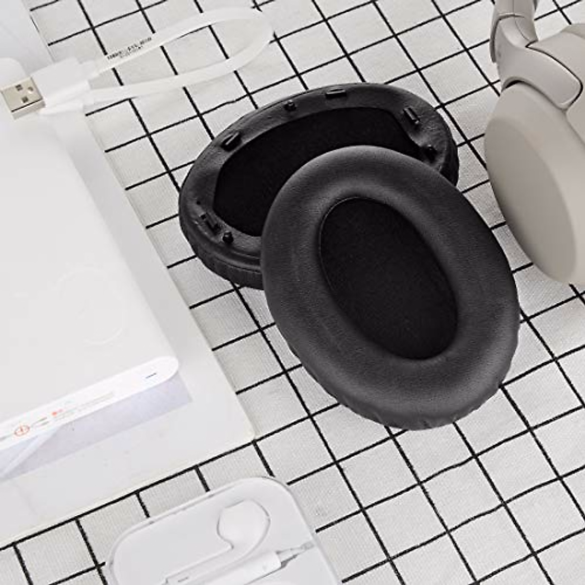 Geekria QuickFit Replacement Ear Pads for Sony WH-1000XM3 Headphones Earpads, Headset Ear Cushion Repair Parts (Black)