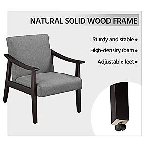 Yaheetech Accent Chair, Mid-Century Living Room Chair, Modern Linen Fabric Side Chair with High Back for Living Room/Office/Bedroom, Minimalist, Dark Gray