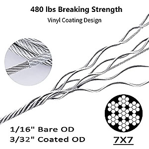 Sun Shade Sail Hardware Kit 6 Inch - 84pcs Set Stainless Steel Sun Sail Hardware Kit Mounting Accessories with 48 Ft (12 Ft x 4) Vinyl Coated Stainless Steel Wire Cable Ropes for Deck Railing