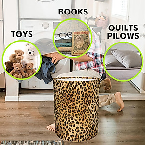 Naqiuli Laundry Basket Leopard Laundry Hamper Large Laundry Basket Storage Basket Tote Bag Collapsible Organizer Basket for Bathroom,Laundry,Bedroom 17.3 x16.5 Inch