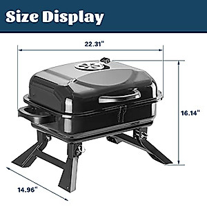 Saemoza 16 in Charcoal Grill Tabletop BBQ Grill, Portable Folding Outdoor Cooking and Smoker for BBQ Camping Patio, Black